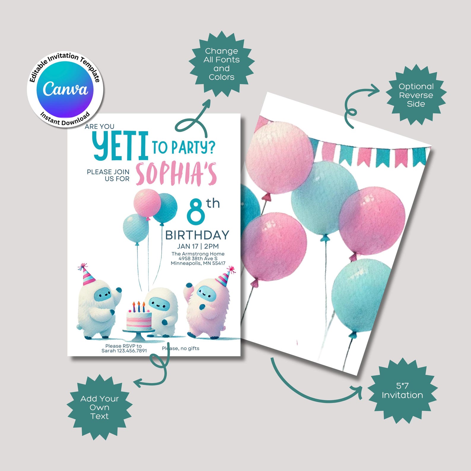 Are You YETI to Party, Yeti Themed Birthday Party Invite, Watercolor ...