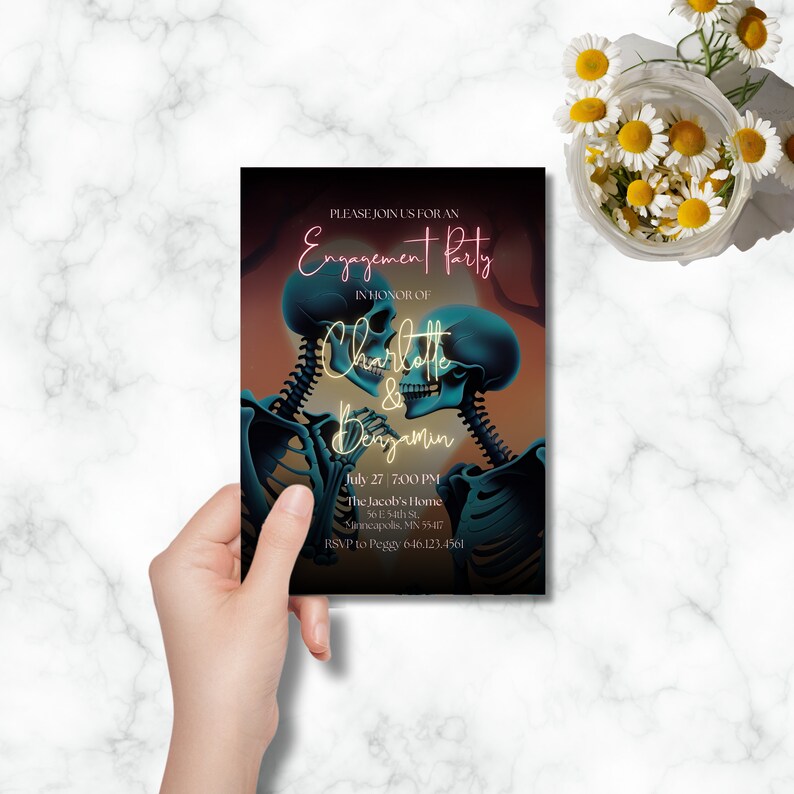 Gothic Engagement Party Invitation Template in Canva, Skeleton ...
