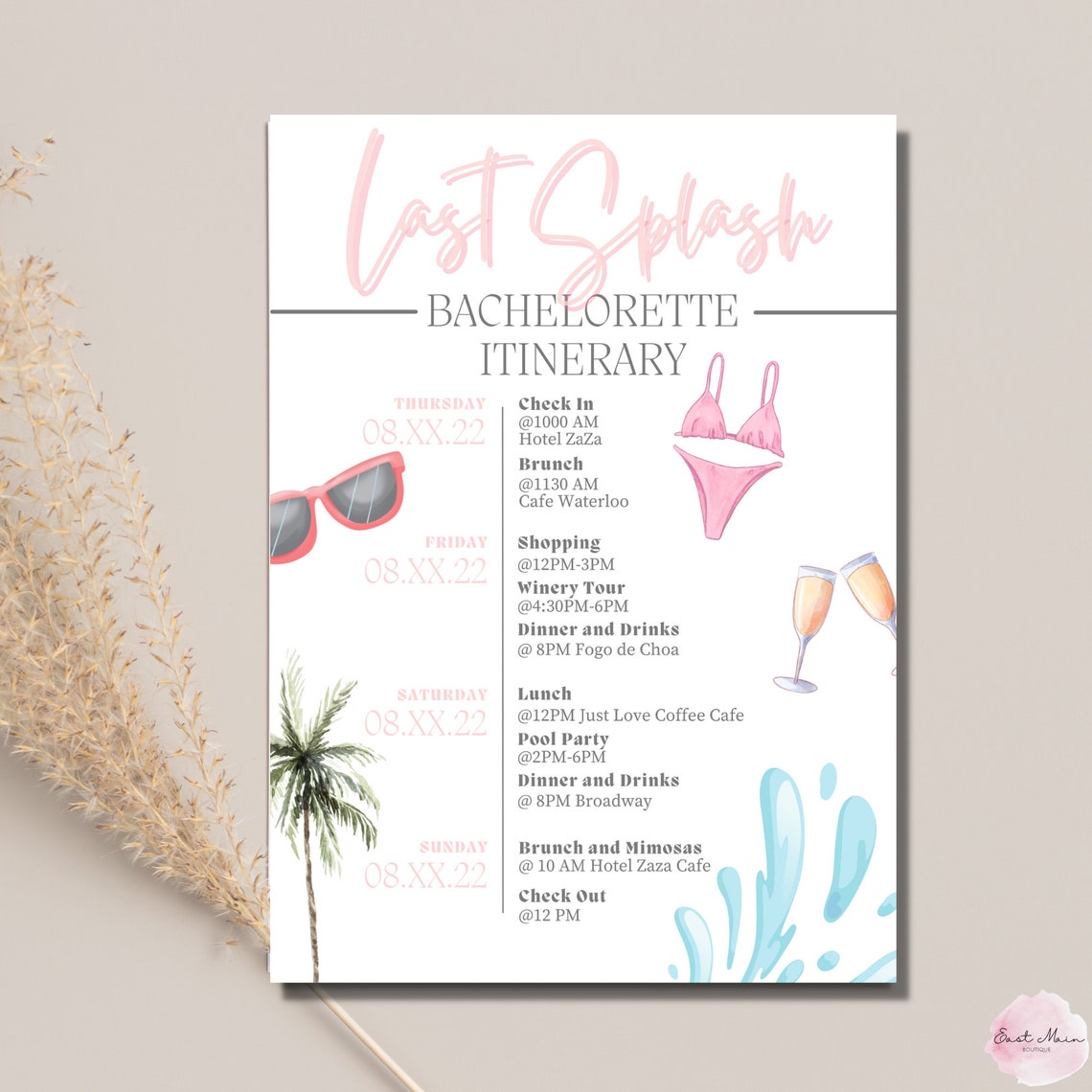 LAST SPLASH Bachelorette Itinerary 5x7 - Etsy