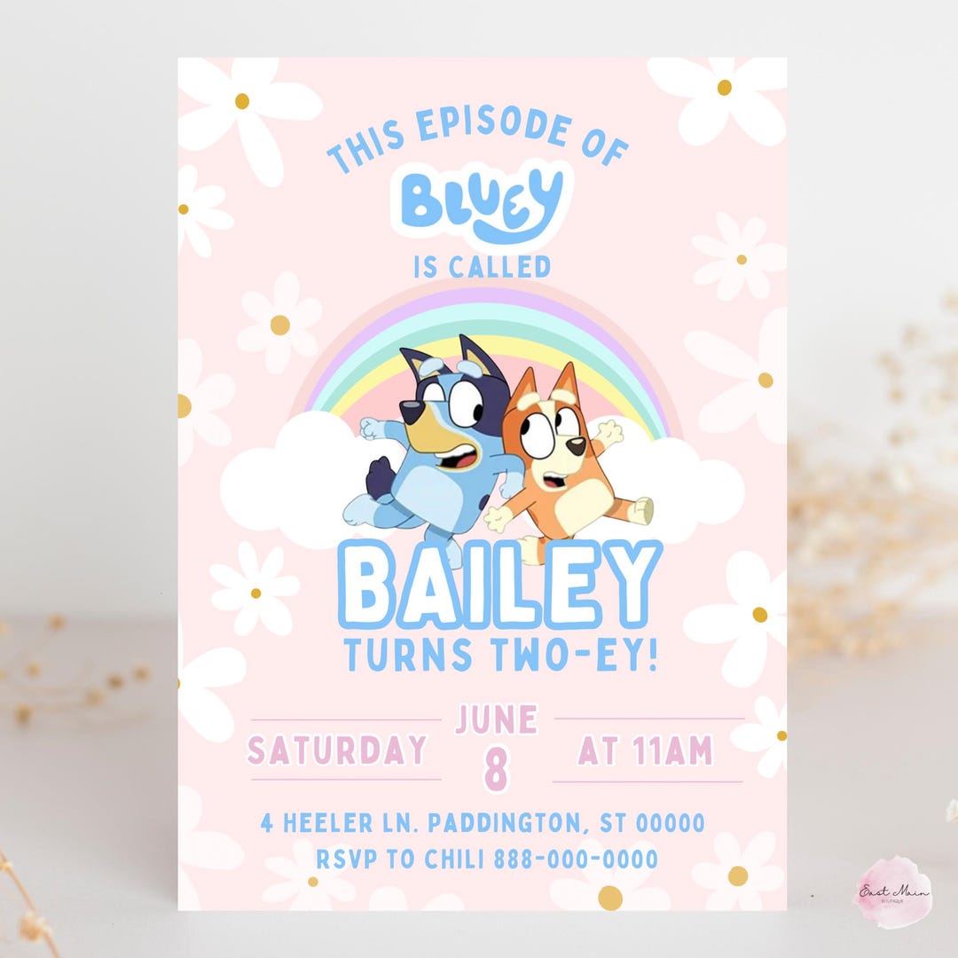 Bluey Twoey Second Birthday Invite and Evite 5x7 - Etsy UK