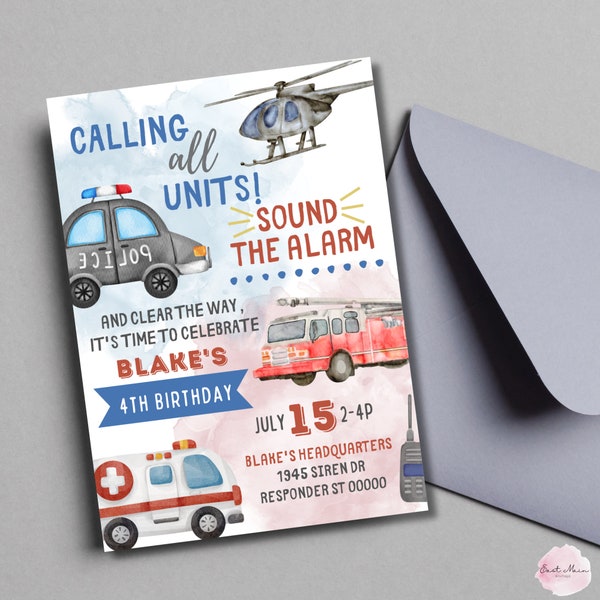 First Responder Birthday Invites - Etsy