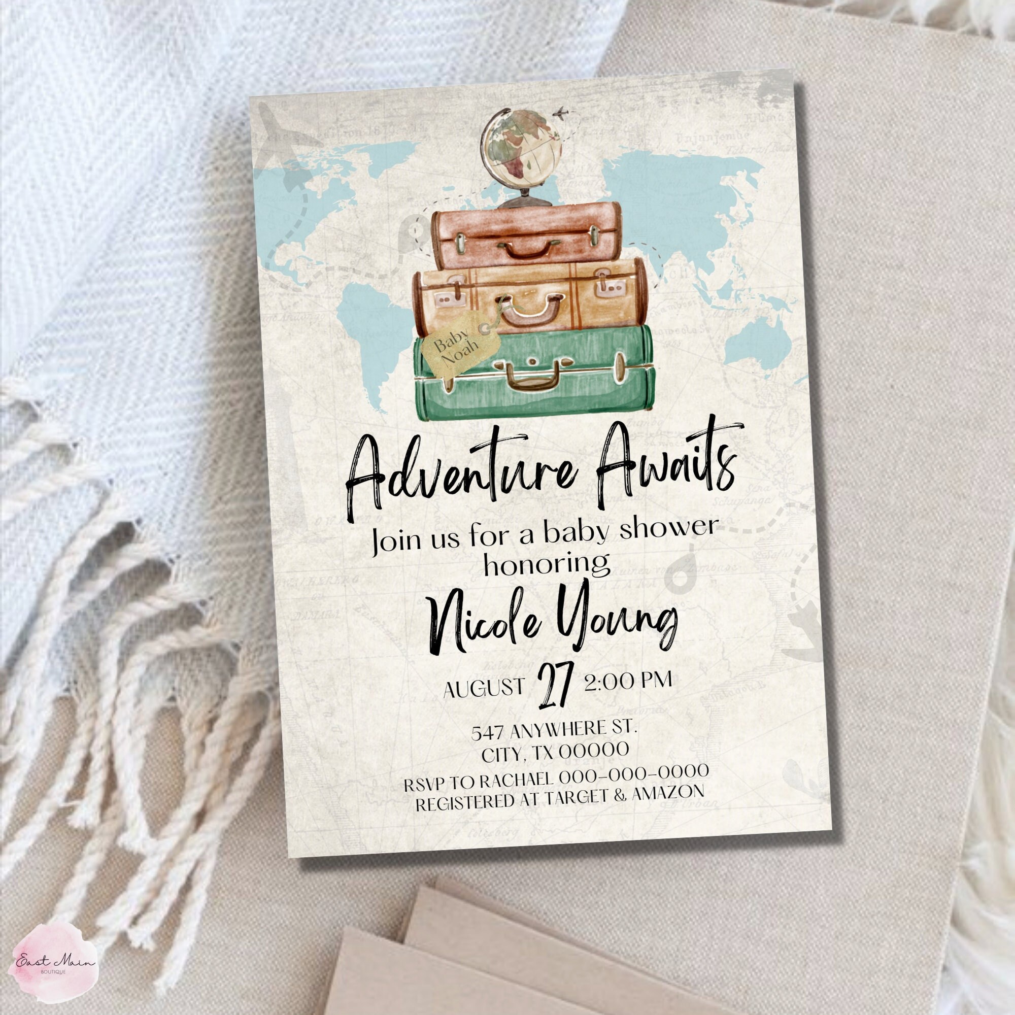 Adventure Awaits travel Theme Invite for Baby or Bridal - Etsy
