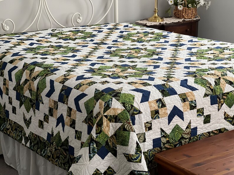 KING/OVERSIZED QUEEN 'star Blossoms' Quilt - 100% Cotton Homemade ...