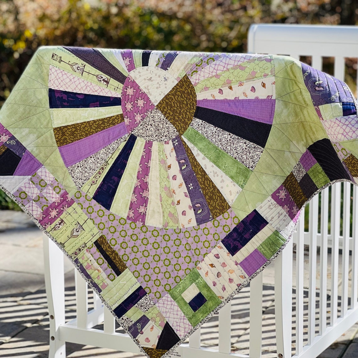 BABY QUILT or Wallhanging 'improv Dresden' 100% Cotton Homemade ...