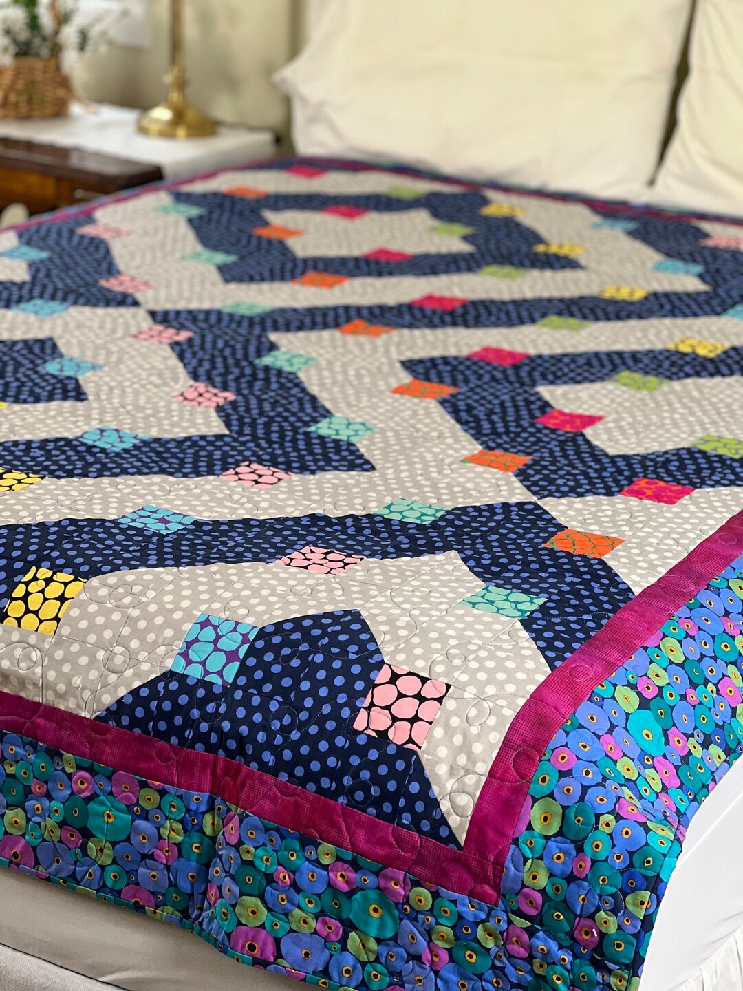 TWIN QUILT 'dots, Dots & More Dots' - ALL Cotton Patchwork Split 9 ...