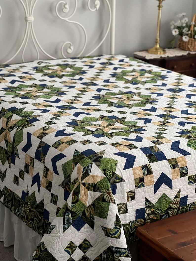 KING/OVERSIZED QUEEN 'star Blossoms' Quilt - 100% Cotton Homemade ...