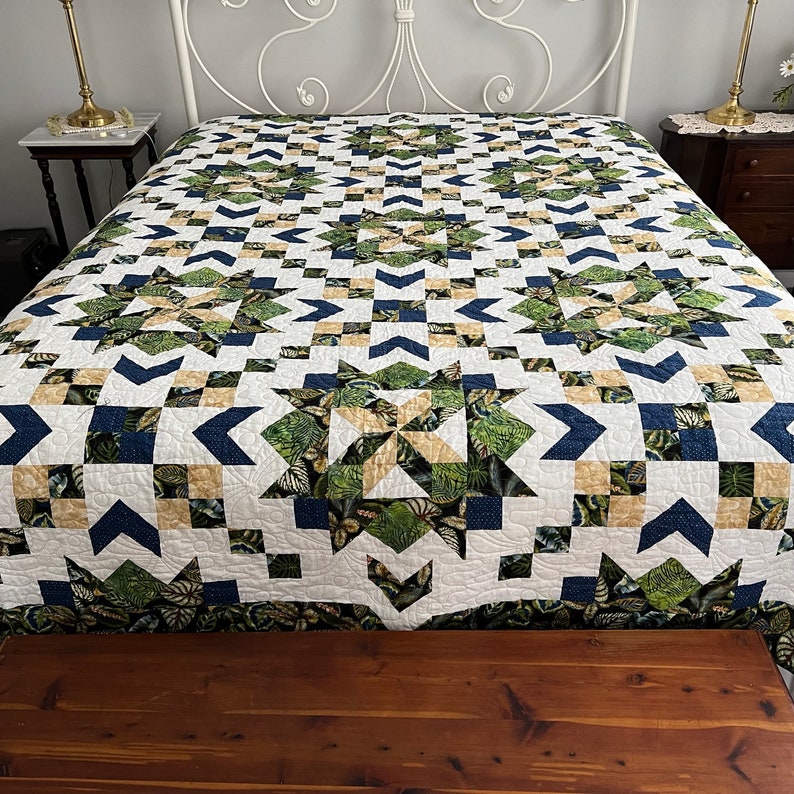 KING/OVERSIZED QUEEN 'star Blossoms' Quilt - 100% Cotton Homemade ...