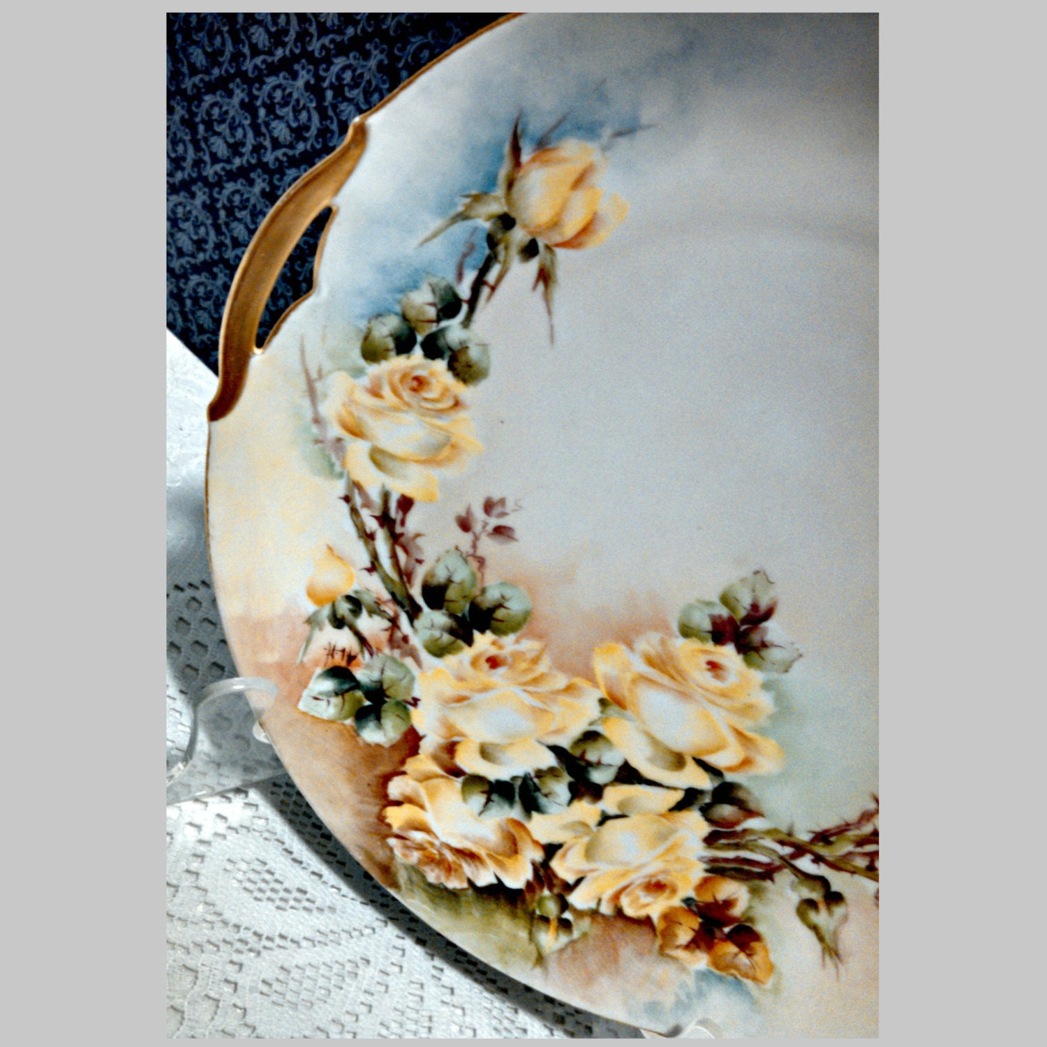 Antique Cake Plate, Handled Porcelain Dessert Plate by KPM Carl Krister ...