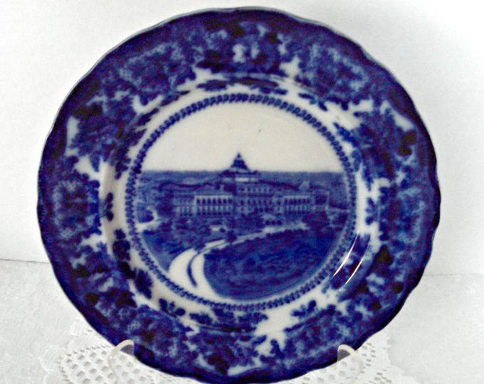 Antique Flow Blue Souvenir Plate by W Adams and Co, Porcelain 10 Inch ...