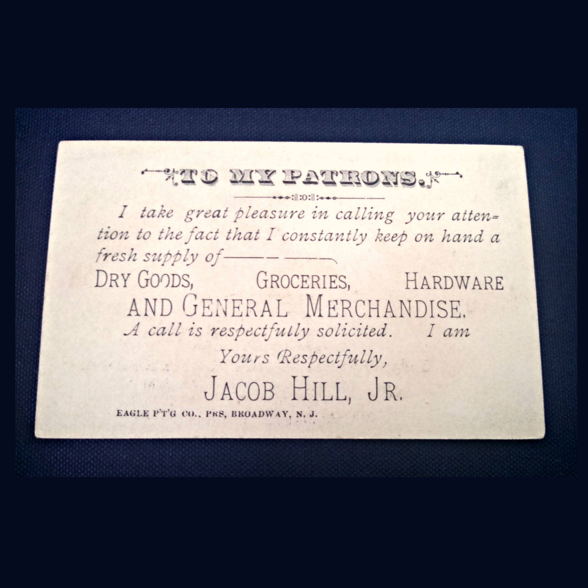 Antique Victorian Trade Card, Floral, New Jersey General Merchandise ...