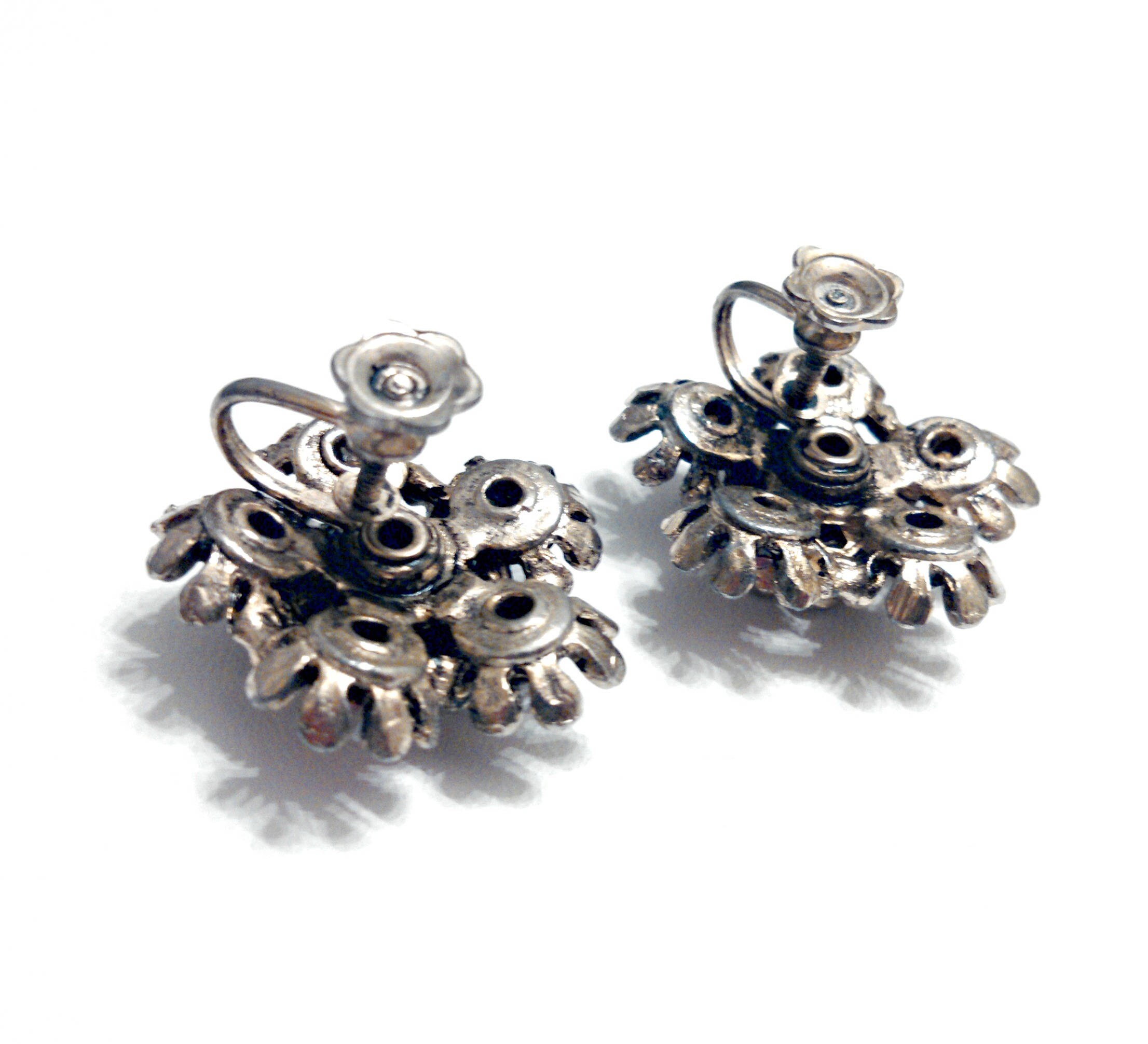 Vintage Screw Back Earrings Silver Tone Flowers Fruit Salad - Etsy