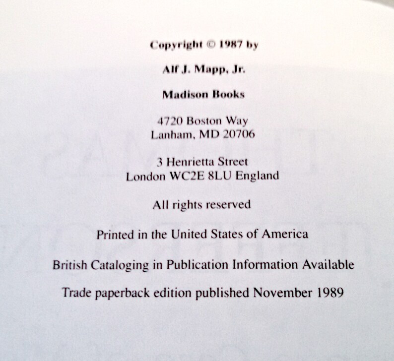 Vintage Book, "thomas Jefferson, A Strange Case of Mistaken Identity ...