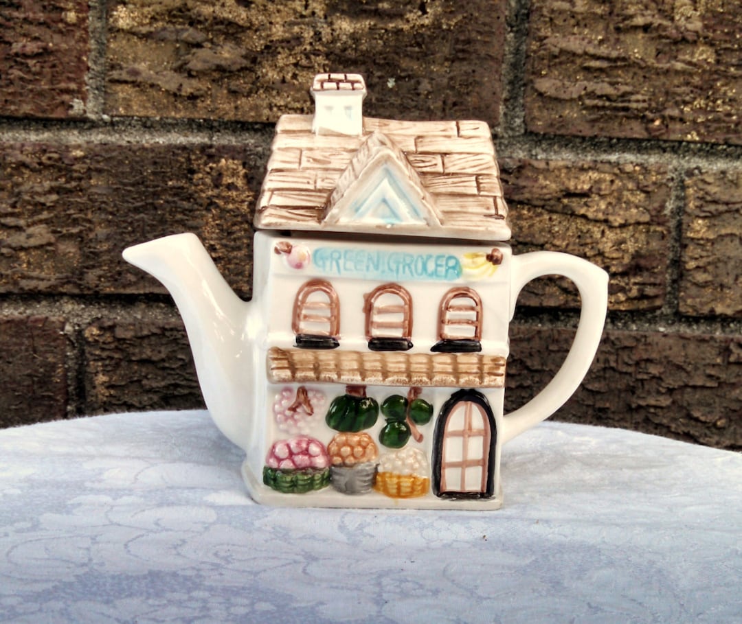 Vintage Cottage Teapot, "green Grocer" Cottage Ware, English Cottage ...