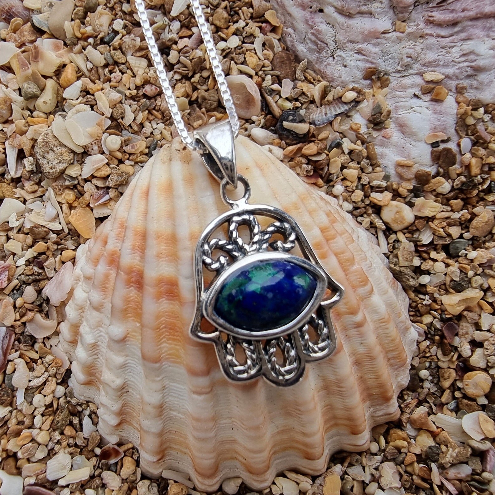 Sterling Silver Eilat Stone Hamsa Hand of God Pendant Good - Etsy
