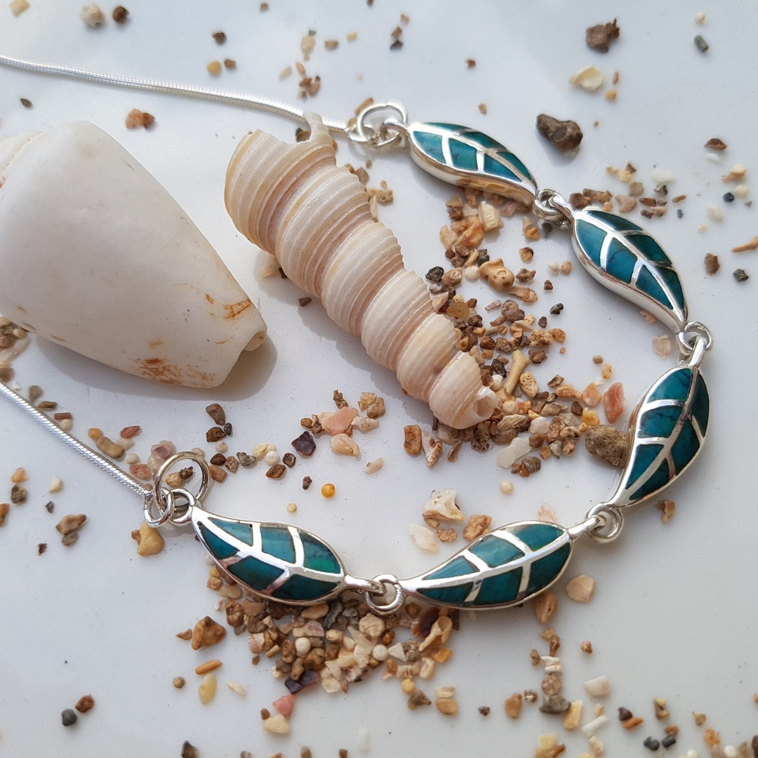Leaves-shaped Turquoise Eilat Stone Necklace, King Solomon Stone ...