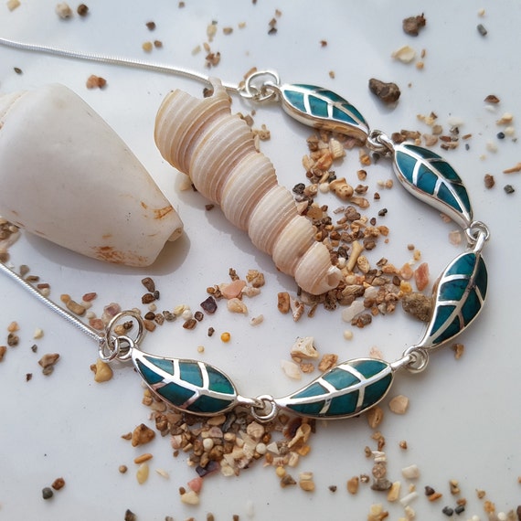 Leaves-shaped Turquoise Eilat Stone Necklace King Solomon - Etsy