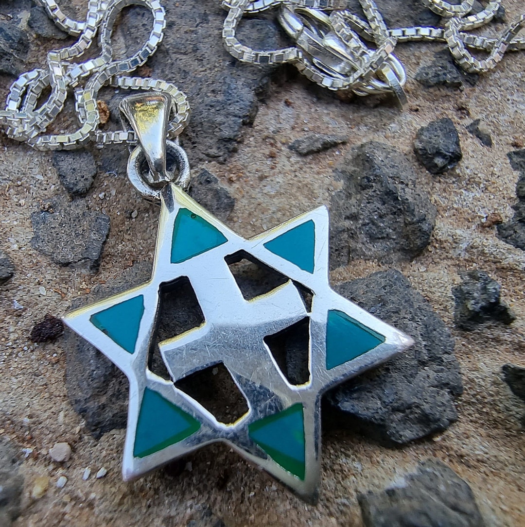 Sterling Silver Messianic Star of David Pendant: Turquoise Eilat Stone ...