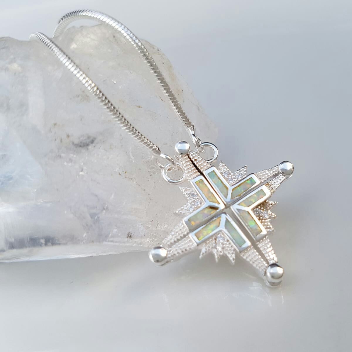 Sterling Silver Open-able Bethlehem Star Necklace With White Opal ...