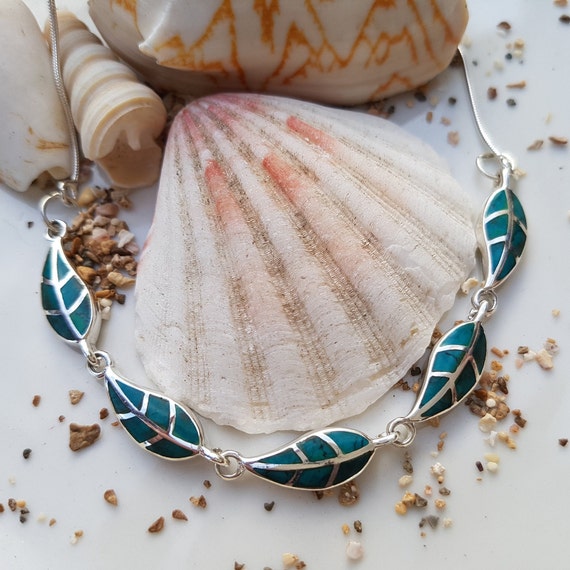 Leaves-shaped Turquoise Eilat Stone Necklace Statement | Etsy