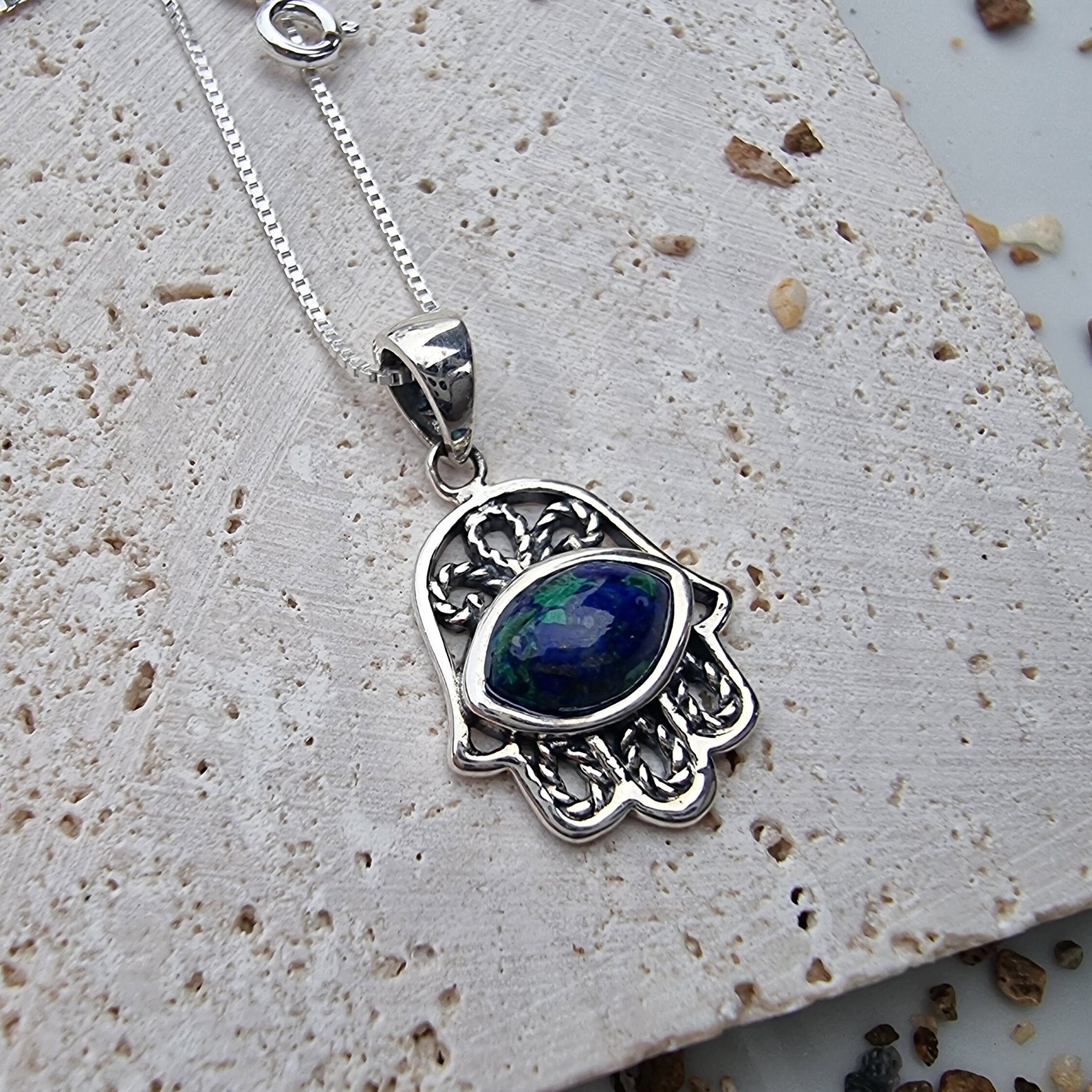 Sterling Silver Eilat Stone Hamsa Hand of God Pendant Good - Etsy