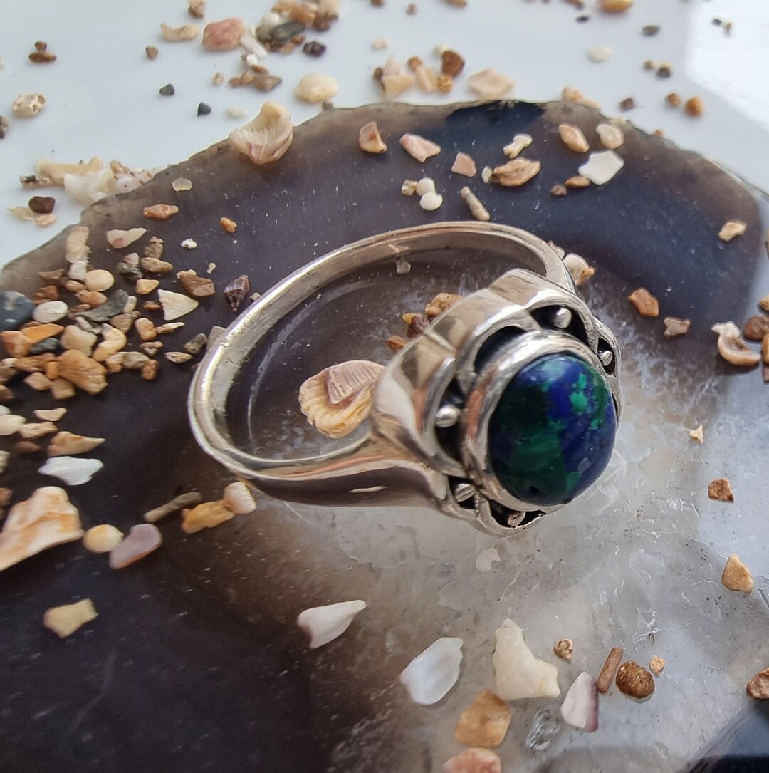 Modern Oval-shaped Eilat Stone Israeli Ring, Blue Green Natural ...