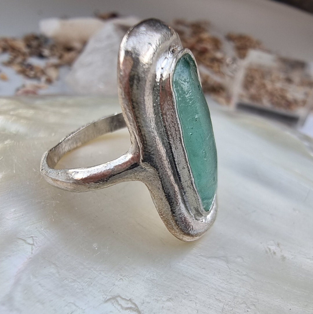 Roman Glass Ring, Ancient Roman Glass, Historical Glass Jewelry, Silver ...