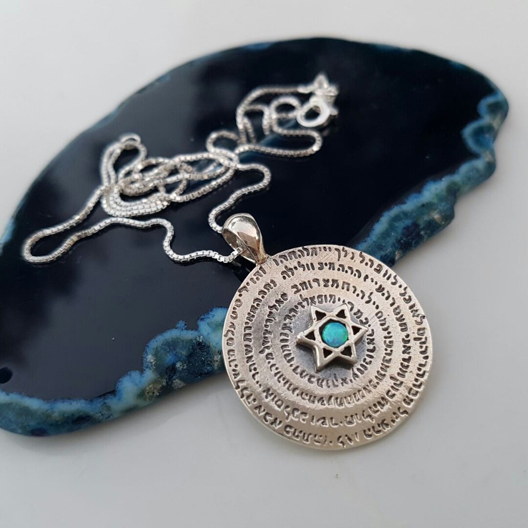 72 Names of God Pendant Necklace Sterling Silver 925, Blue Opal Silver ...