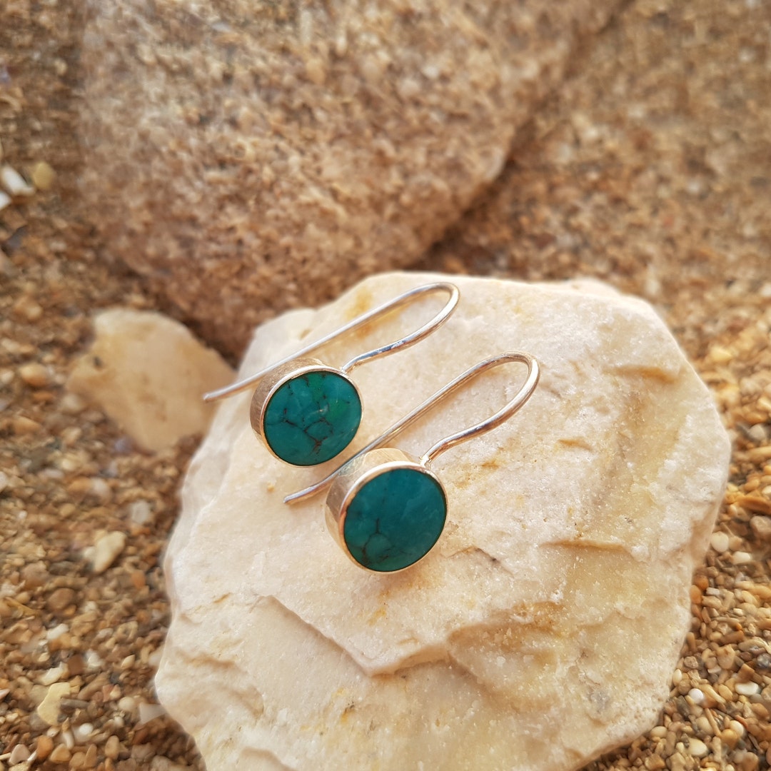 925 Sterling Silver Turquoise Eilat Stone, Round Small Earrings, Every ...