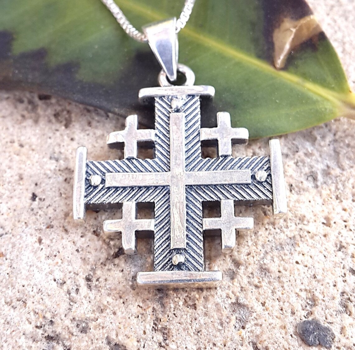 Sterling Silver Jerusalem Cross Pendant Christian Cross Five - Etsy