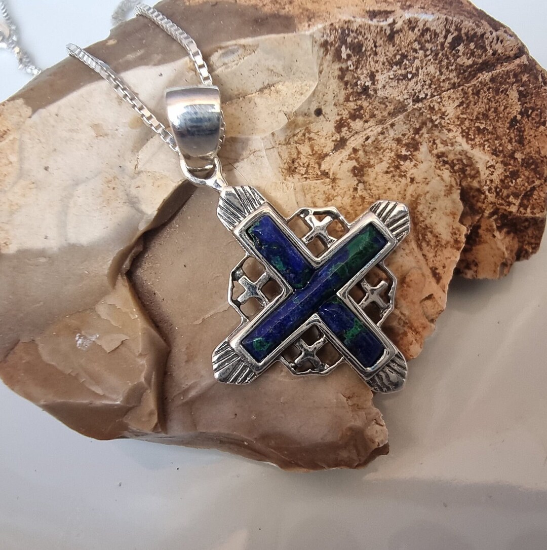 Sterling Silver Jerusalem Five Fold Cross With Eilat Stone, Holy Land ...