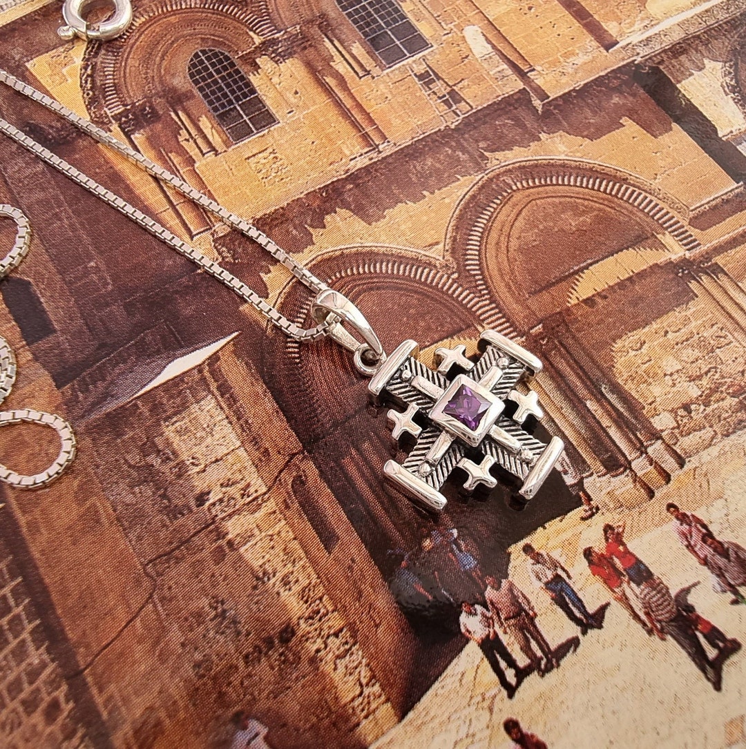 Sterling Silver Amethyst Jerusalem Five Fold Cross, Holy Land Cross ...