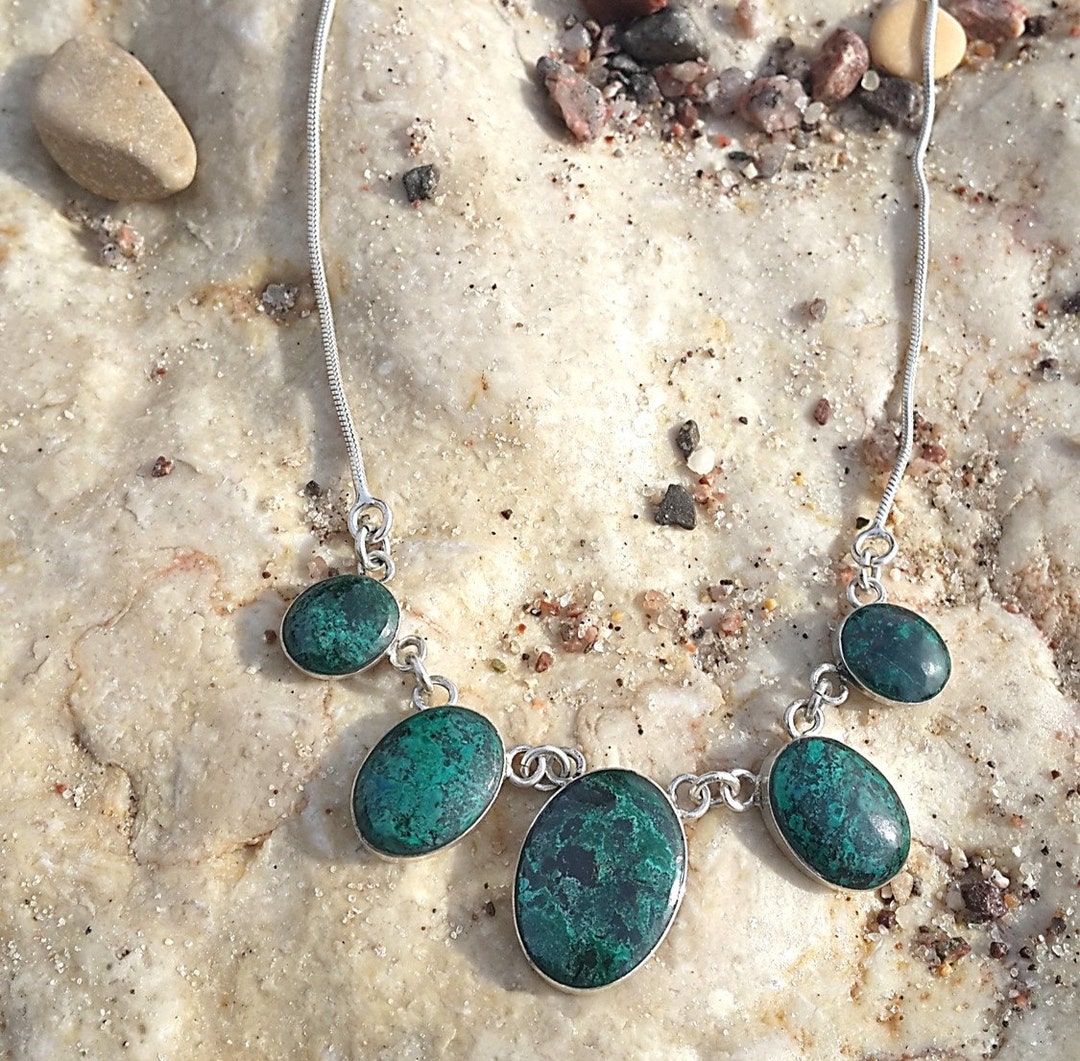Sterling Silver Turquoise- Eilat Stone Necklace, Handmade With Natural ...