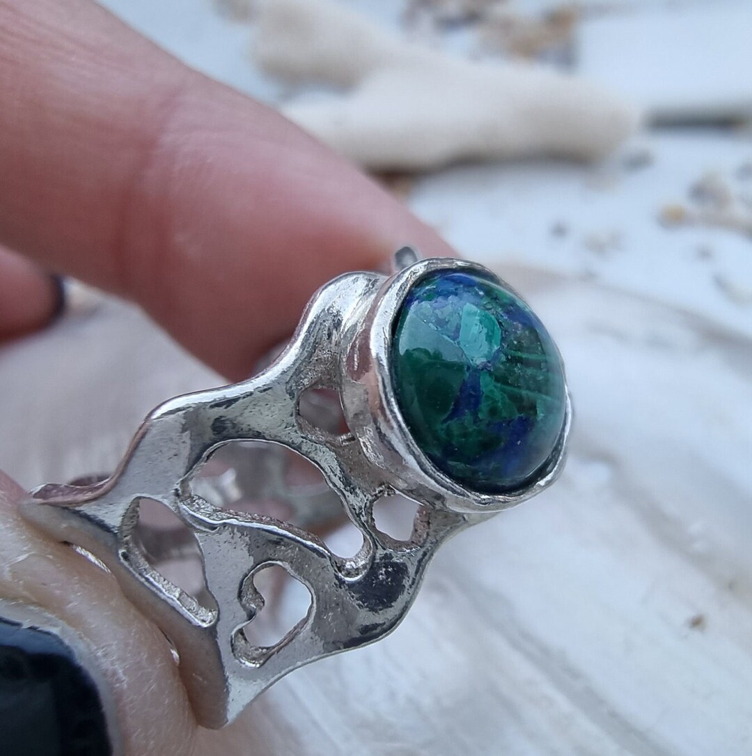 Azurite-eilat Stone Ring, Sterling Silver 925, Natural Blue Green ...