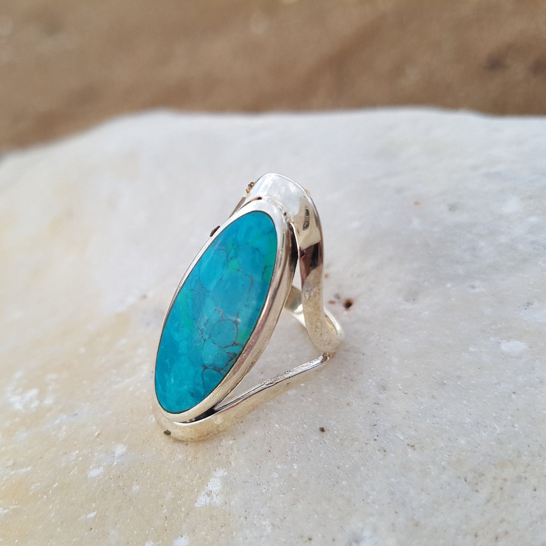 Turquoise Eilat Stone Ring for Women, Sterling Silver Ring, Natural ...