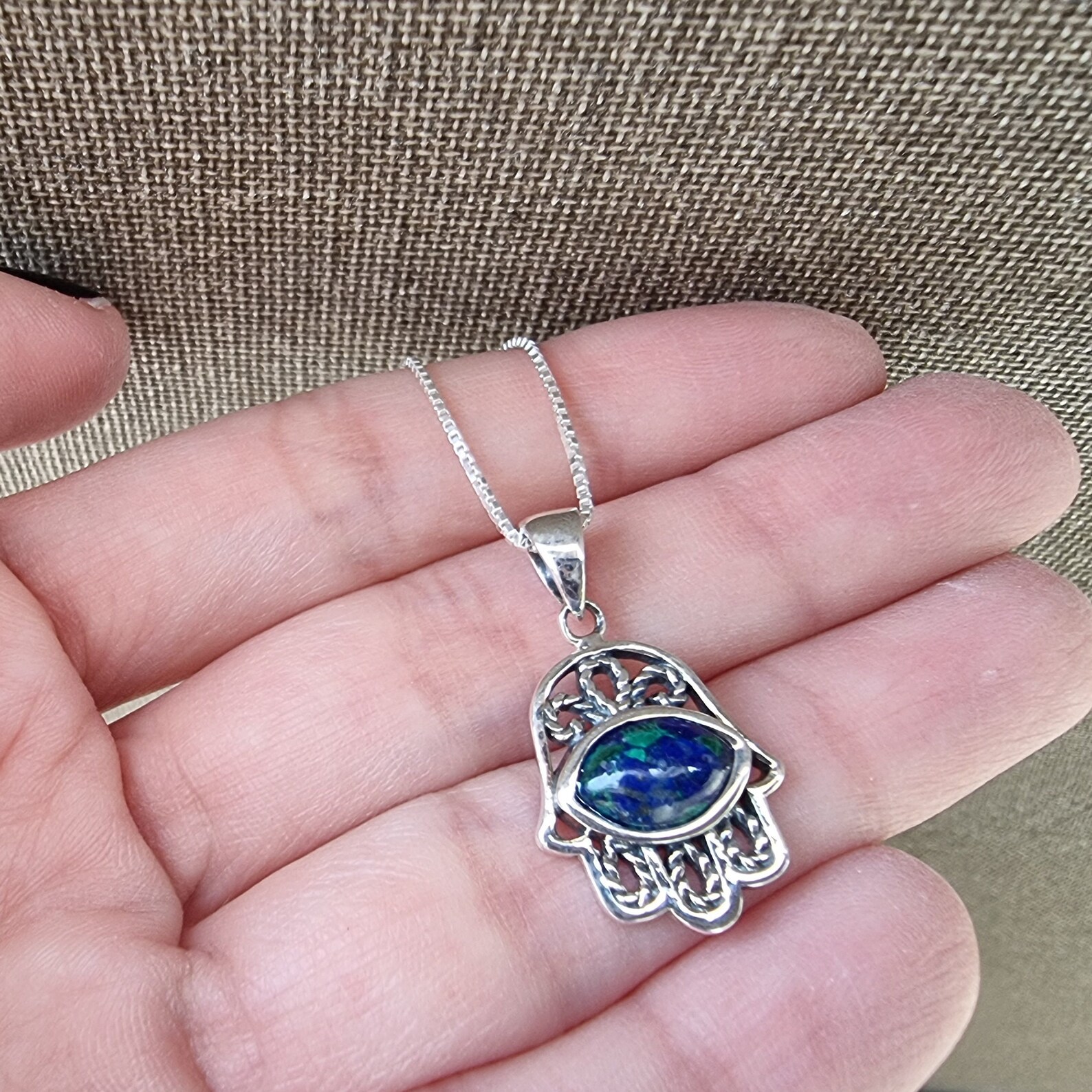 Sterling Silver Eilat Stone Hamsa Hand of God Pendant Good - Etsy
