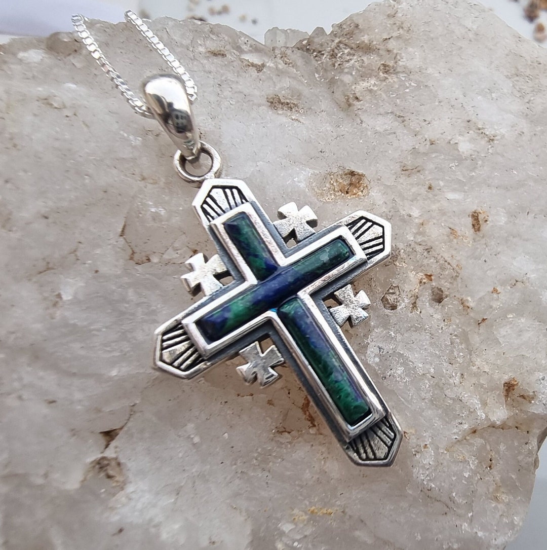 Celtic Silver Cross With Eilat Stone, Religious Pendant, Unisex Cross ...