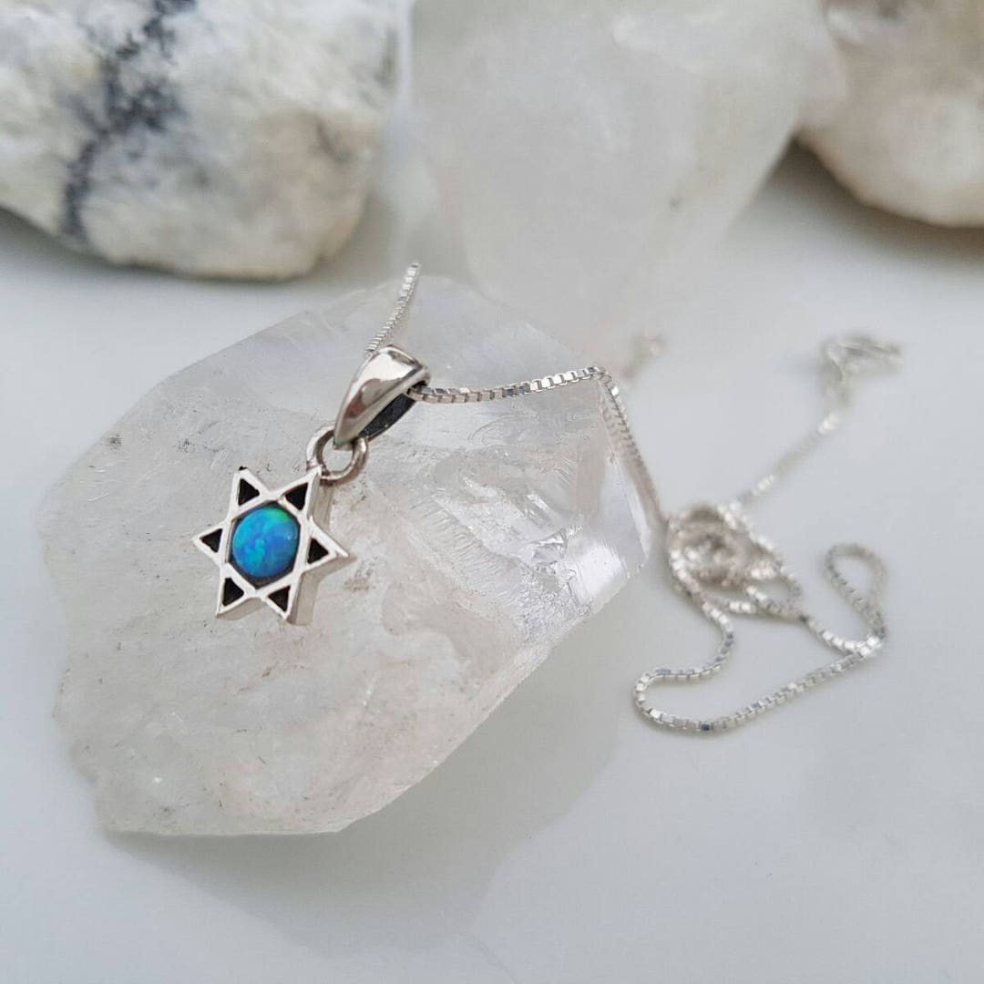 Sterling Silver Blue Opal Star of David Pendant: Jewish Symbol - Etsy