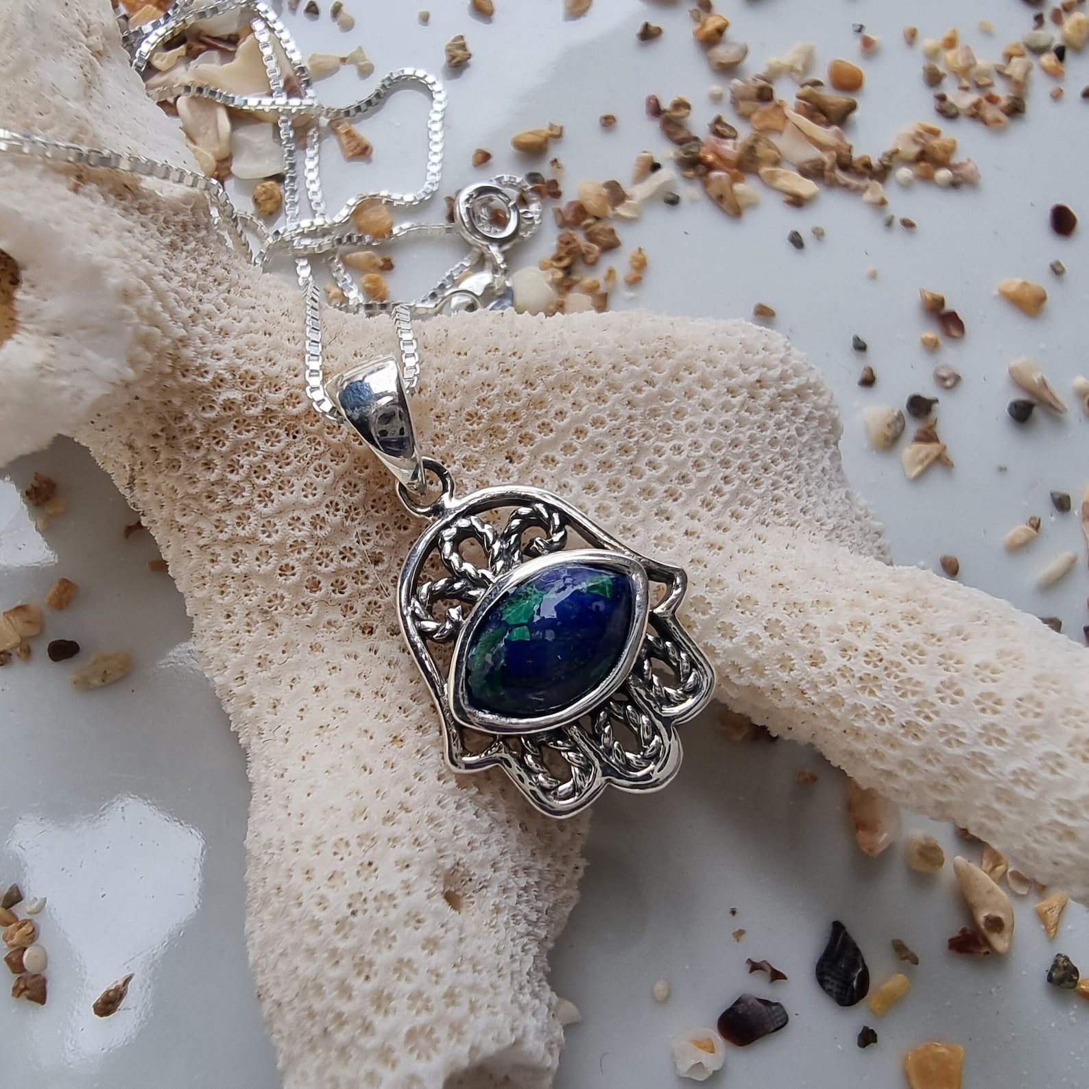 Sterling Silver Eilat Stone Hamsa Hand of God Pendant Good - Etsy