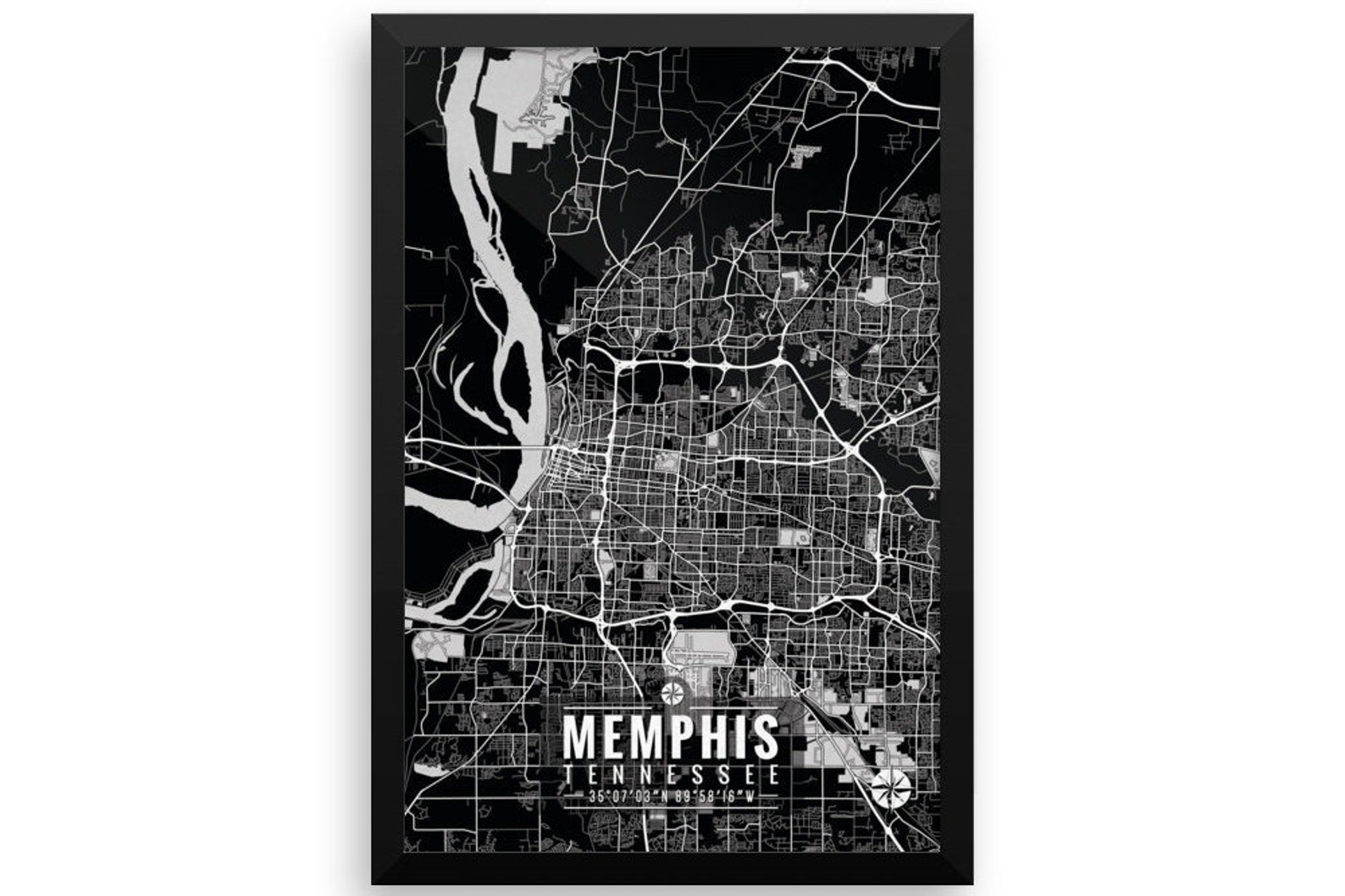 MEMPHIS Map With Coordinates Memphis Map Map Art Map Print - Etsy