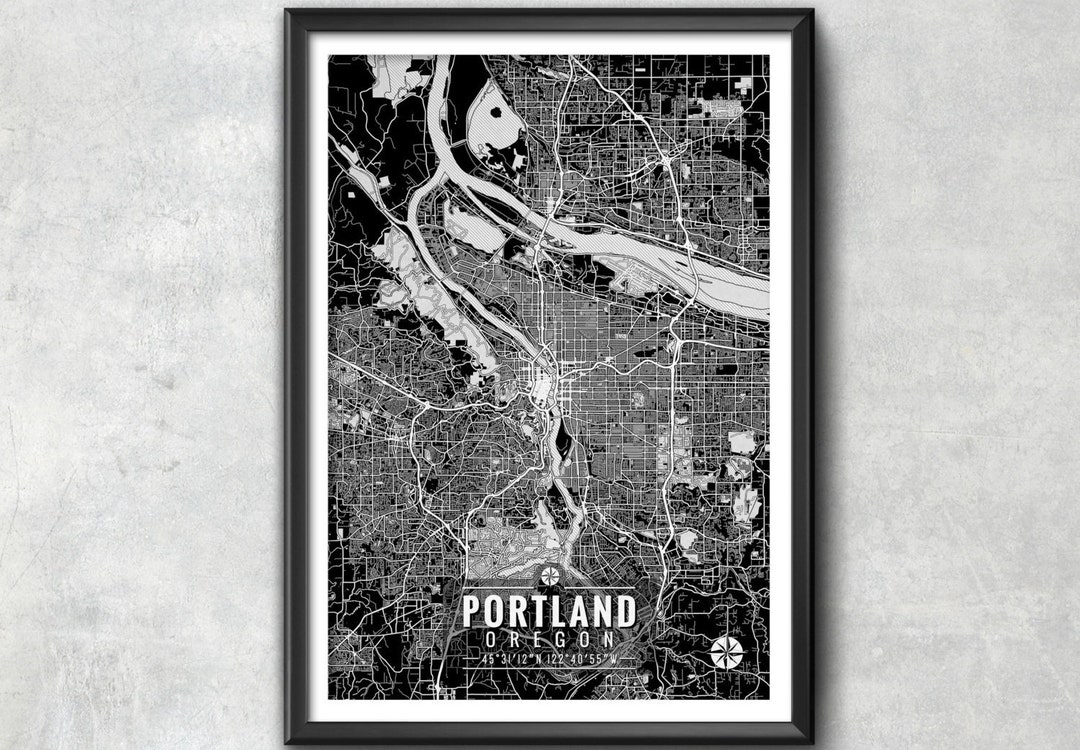 PORTLAND Oregon Map With Coordinates, Portland Wall Art, Portland Map ...