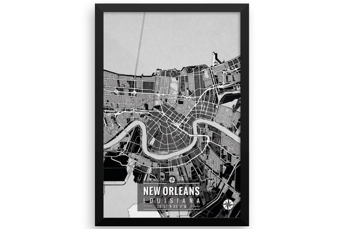 NEW ORLEANS Louisiana Map With Coordinates New Orleans Map - Etsy
