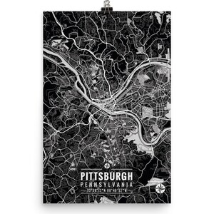 PITTSBURGH Pennsylvania Map With Coordinates Pittsburgh Wall - Etsy