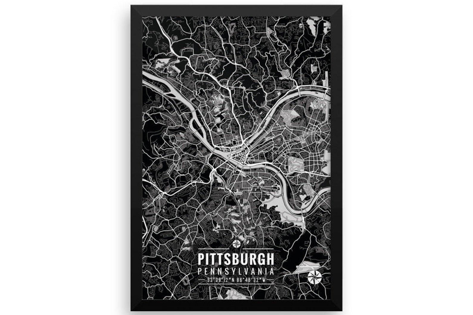 PITTSBURGH Pennsylvania Map With Coordinates Pittsburgh Wall - Etsy