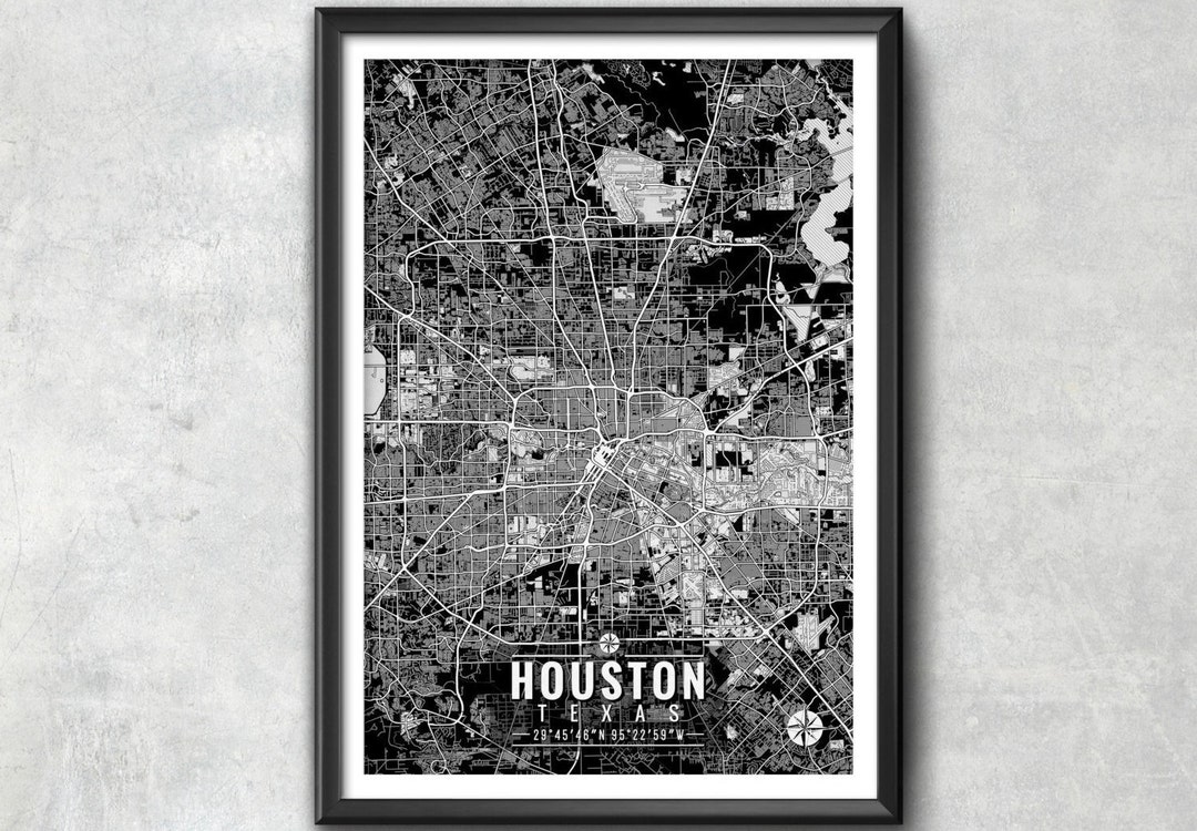 HOUSTON Map With Coordinates, Houston Map, Map Art, Map Print, Houston ...