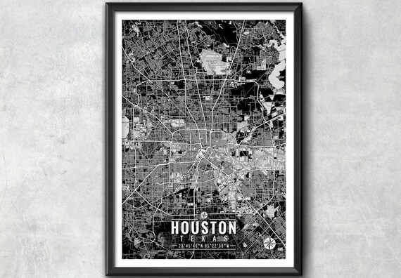 HOUSTON Map With Coordinates Houston Map Map Art Map Print | Etsy