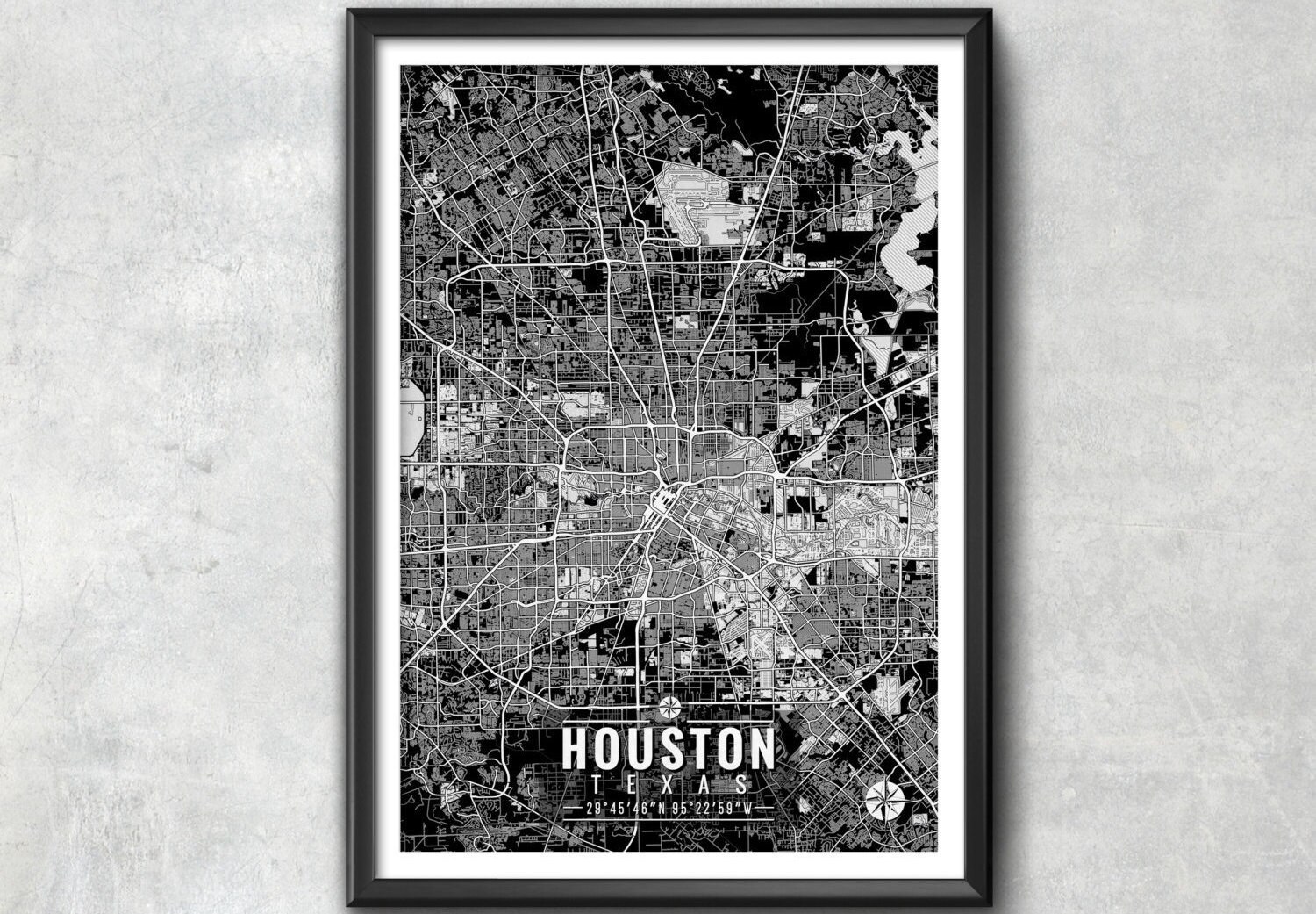 HOUSTON Map With Coordinates Houston Map Map Art Map Print | Etsy