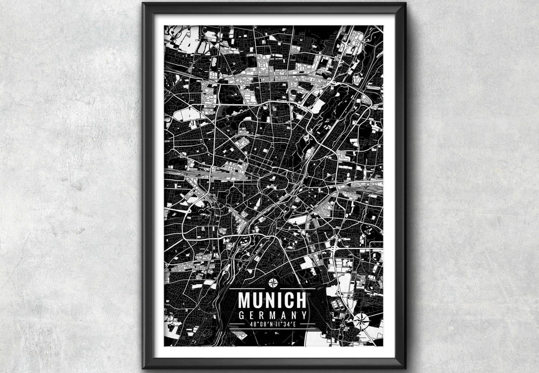 MUNICH Germany Map With Coordinates, Munich Wall Art, Munich Map, Map ...
