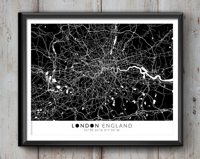 LONDON Map With Coordinates, London Map, Map Art, Map Print, London ...