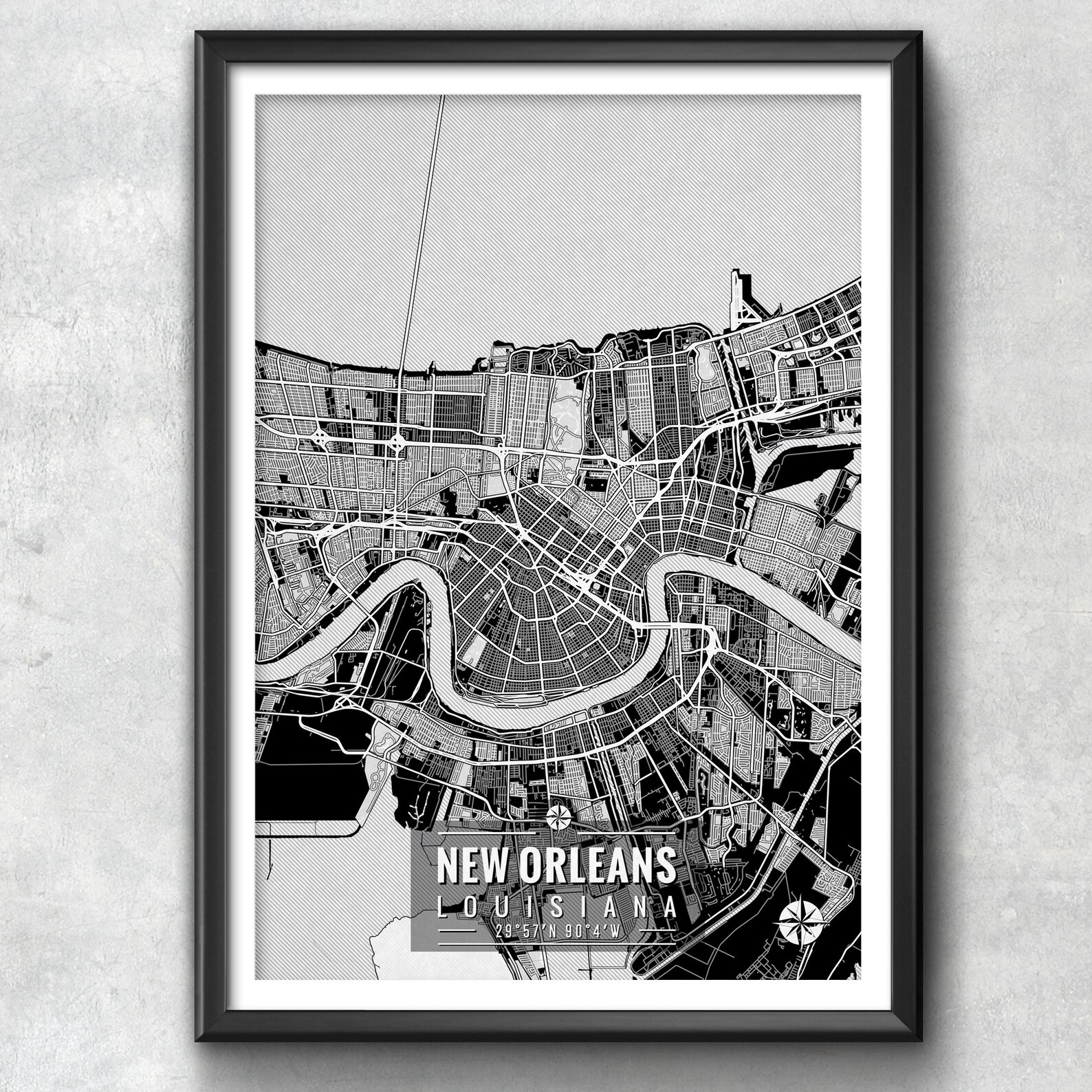 NEW ORLEANS Louisiana Map With Coordinates New Orleans Map - Etsy