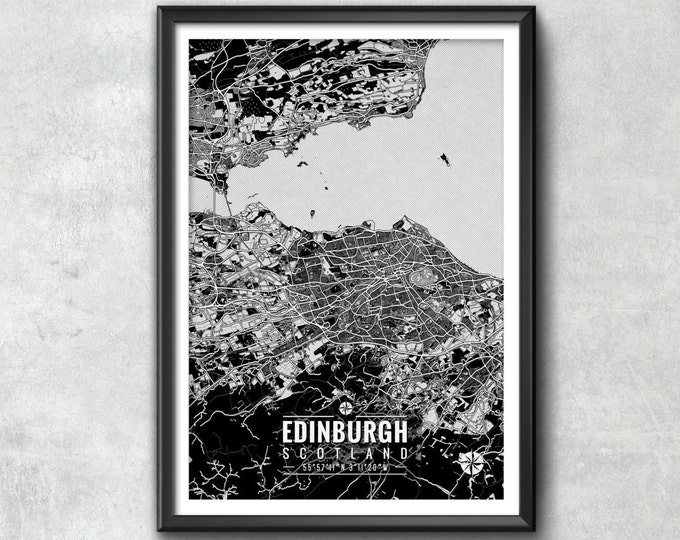 EDINBURGH Scotland Map With Coordinates, Edinburgh Map, Map Art, Map ...